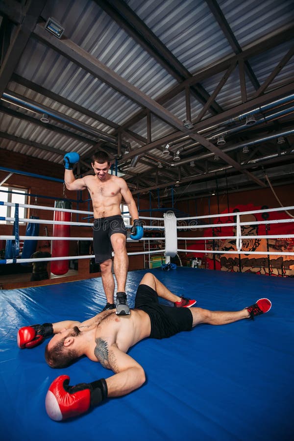 Fighter wins the strike. stock photo. Image of blue, exercise - 81287346