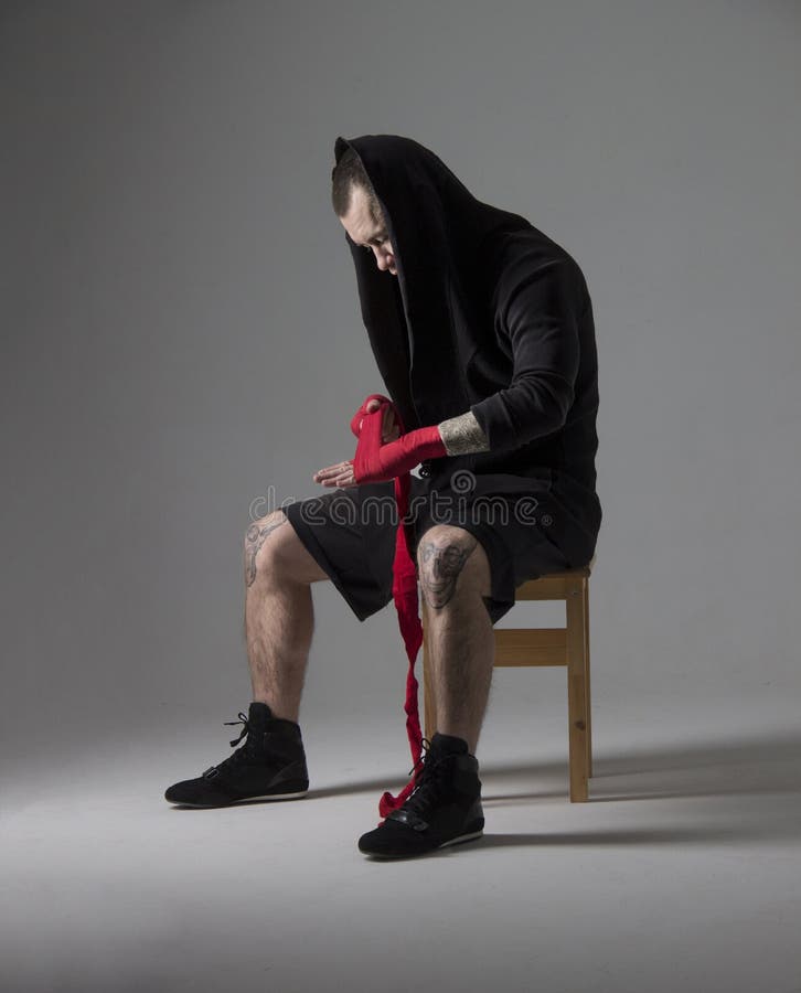 Fighter Wrapping Hands with Bandage.Studio Shot Stock Image - Image of ...