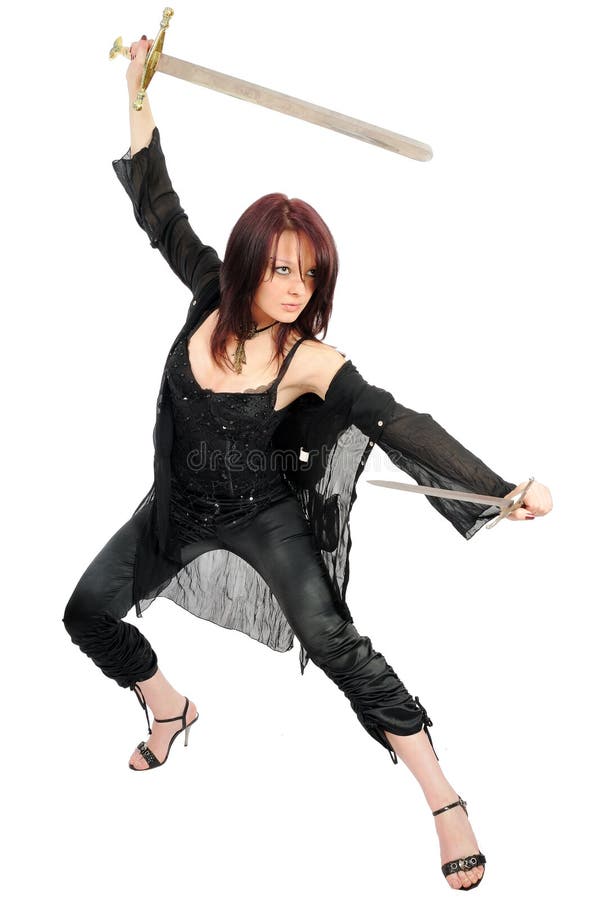 Assassin Woman with Two Swords Stock Image - Image of dangerous ...