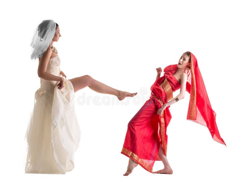 Fighting of Brides. Modern Vs. Traditional Stock Image - Image of ...