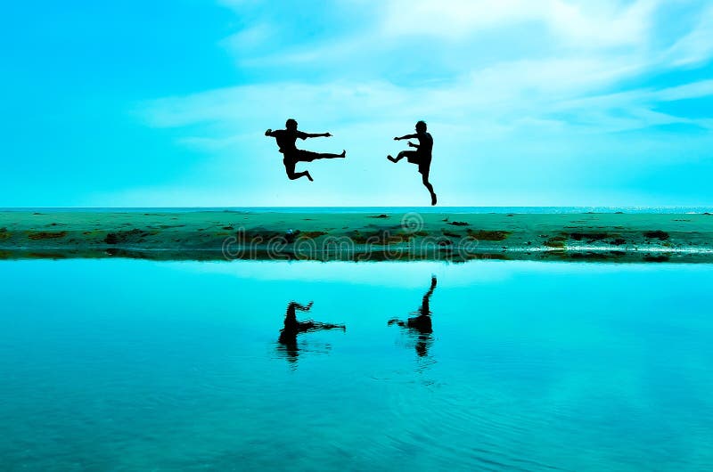 Fighting an Enemy Near the Beach when the Sun Rising Up Stock Image ...