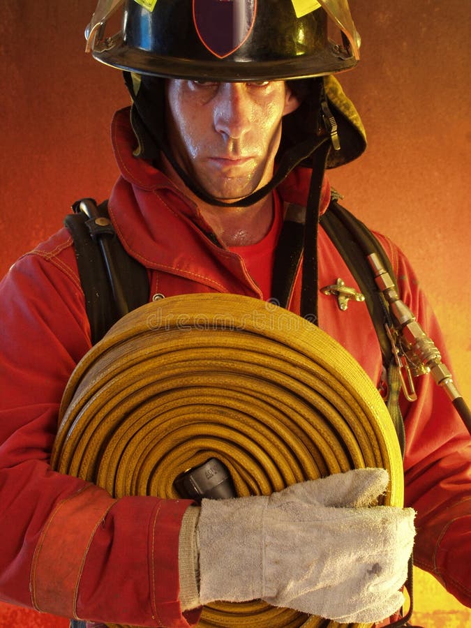 Fire Fighters Preparing Hoses Stock Image - Image of extinguish ...