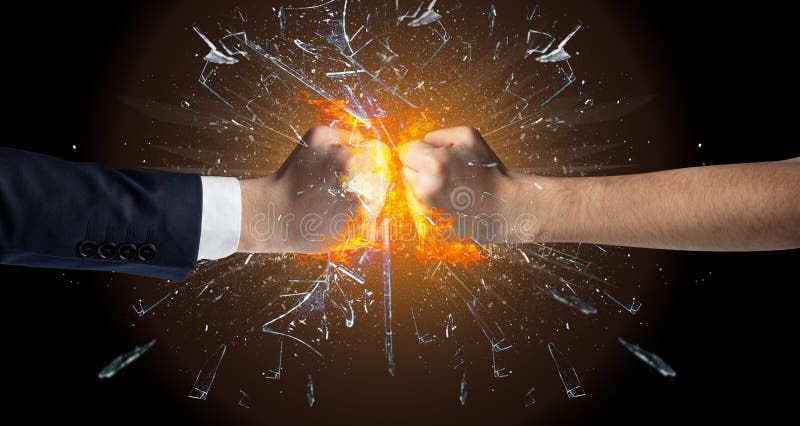 Fighting Hands Breaking Glass Stock Photo - Image of business, fight ...