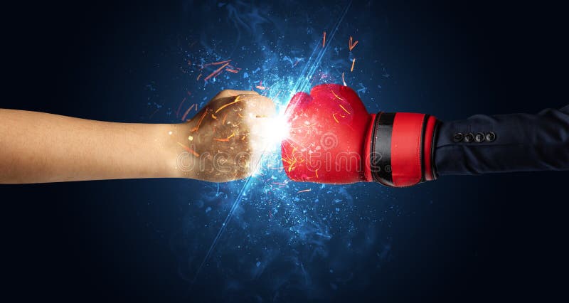 Fighting Hands with Different Elements Concept Stock Photo - Image of ...
