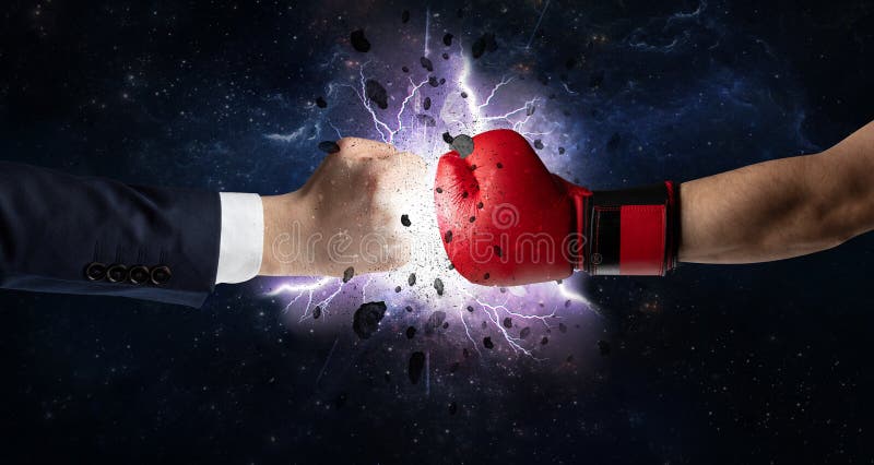 Fighting Hands with Storm Explosion Stock Photo - Image of energy ...