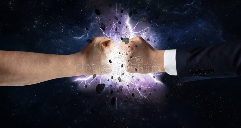 Fighting Hands with Storm Explosion Stock Photo - Image of dynamic ...
