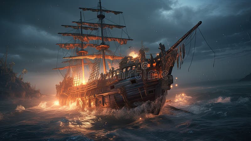 Fighting pirates ships stock illustration. Illustration of water ...