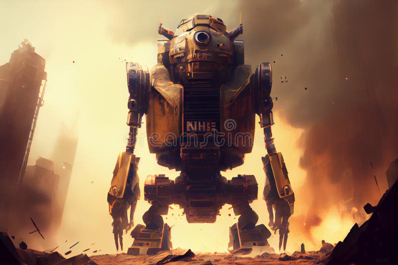 Fighting Robot on the Background of the Ruins, the Uprising of the ...