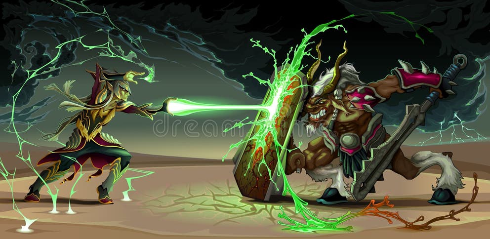 Fighting Scene between Elf and Beast Stock Vector - Illustration of ...