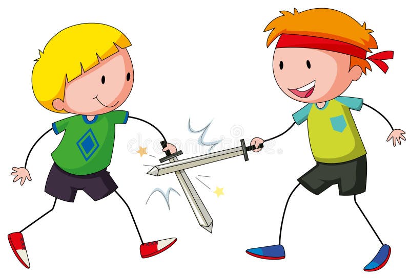 Two Boys Fighting With Swords Stock Vector - Illustration of swords ...