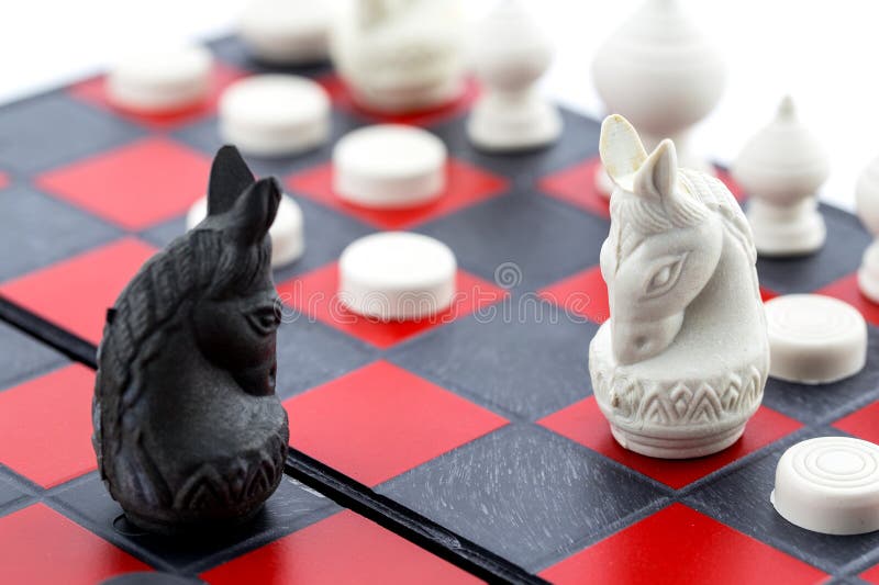 Fighting between White and Black Knights Stock Photo - Image of play ...