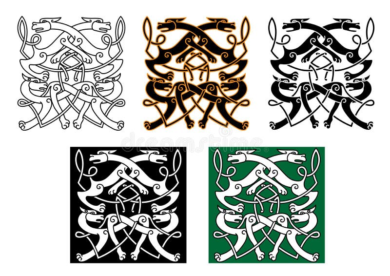 Fighting Wolves Celtic Pattern Ornament Stock Vector - Illustration of ...