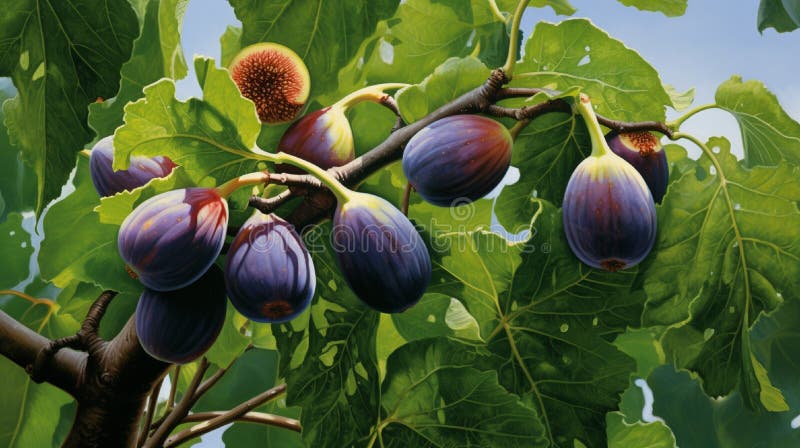 Figs on the Branch of a Fig Tree Generated by AI Tool. Stock Image ...