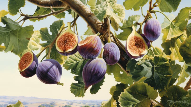 Figs on the Branch of a Fig Tree Generated by AI Tool. Stock Photo ...