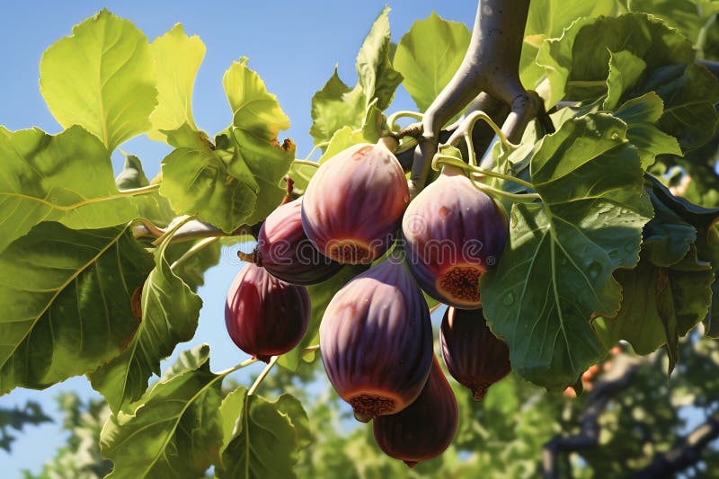 Figs on the Branch of a Fig Tree Stock Illustration - Illustration of ...