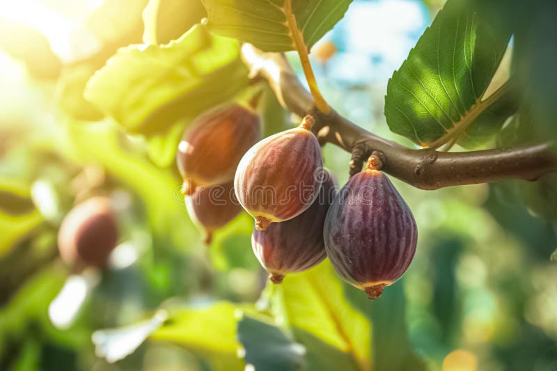 Figs on the Branch Hanging on a Figs Tree, Plantation in Sunset Light ...