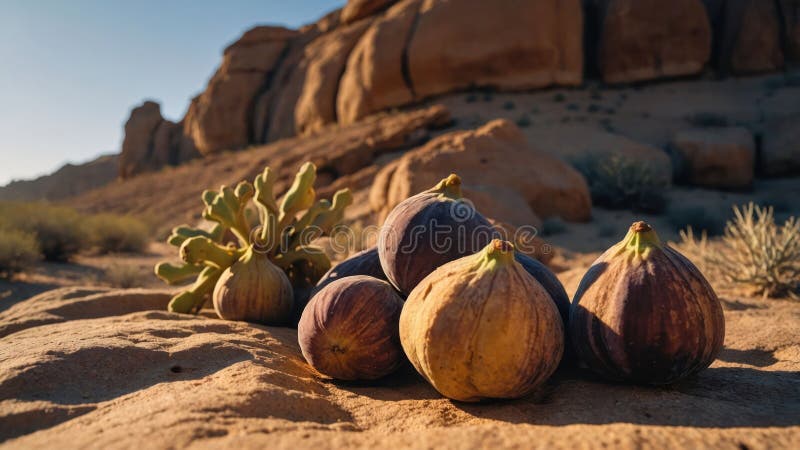 Ripe Figs on Desert Sand Dunes at Sunset Stock Illustration ...
