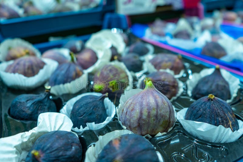 Figs in a Paper Containers are Put Up for Sale on Fruit Market Stock ...