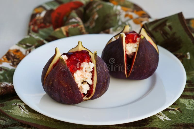 Figs Stuffed with Goat Cheese Topped with Jelly Stock Photo - Image of ...