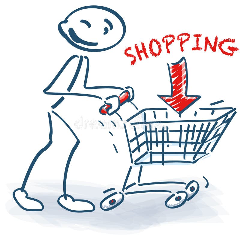 Figura Da Vara Com Carrinho De Compras E Compra Ilustração do Vetor ...