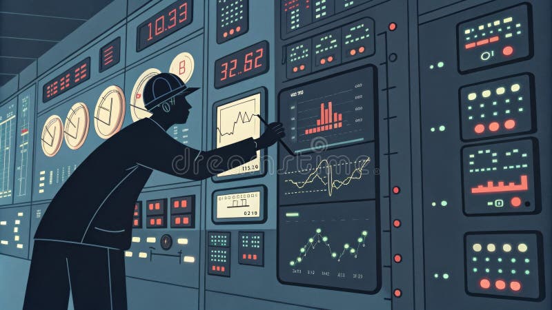 A Large Control Room with a Table and Various Electronics on the Wall ...