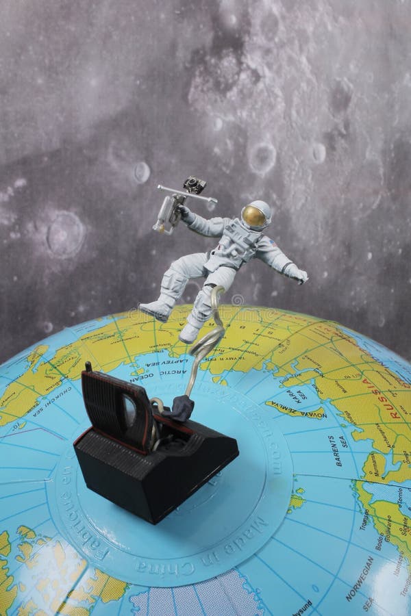 Figure of Astronaut in Outer Space Over of Earth Stock Image - Image of ...