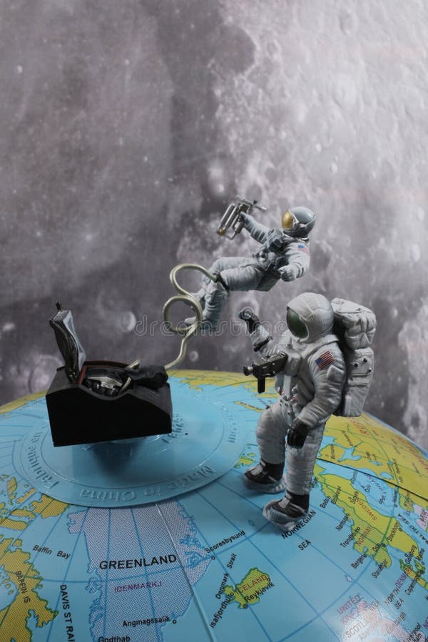 Figure of Astronaut in Outer Space Over of Earth Stock Image - Image of ...