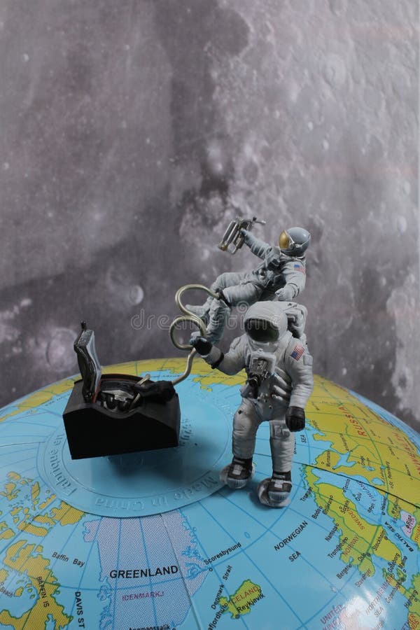 Figure of Astronaut in Outer Space Over of Earth Stock Image - Image of ...
