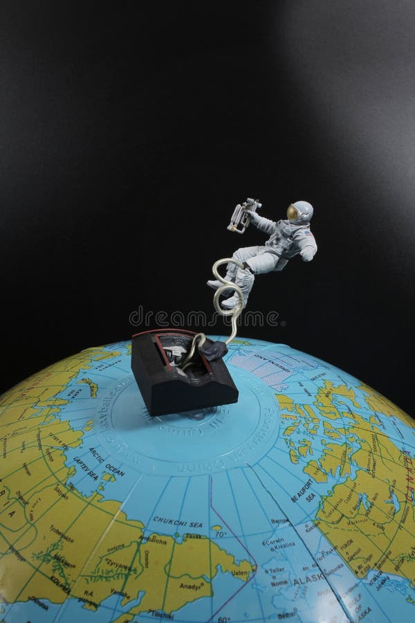 Figure of Astronaut in Outer Space Over of Earth Stock Image - Image of ...