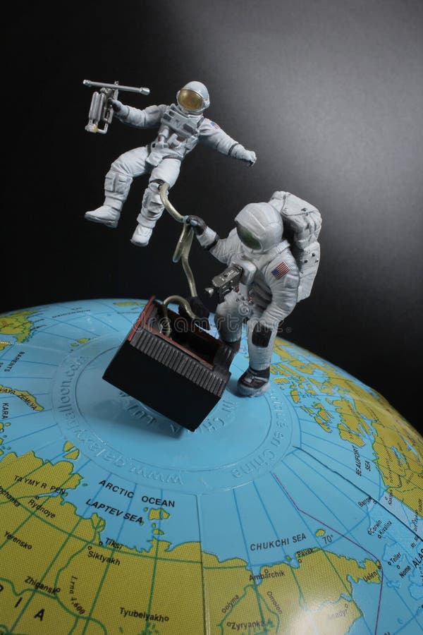 Figure of Astronaut in Outer Space Over of Earth Stock Image - Image of ...