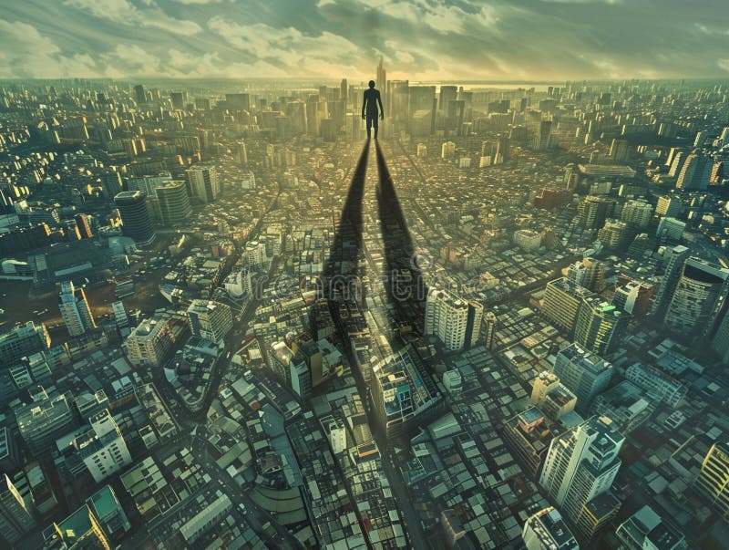 A Figure Casting a Long Shadow Over a City Representing the Overarching ...