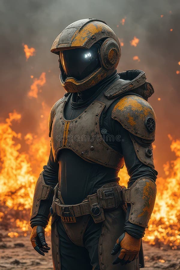 Armored Futuristic Fire Warrior Stock Illustration - Illustration of ...