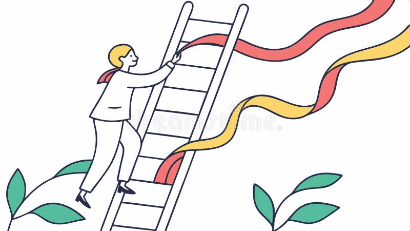 Figure Climbing Ladder with Flowing Ribbons, Progress, Vector Design ...