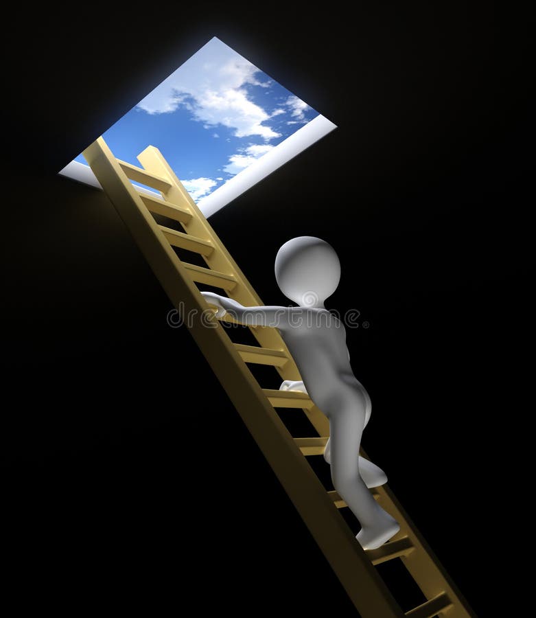 Figure Climbing Ladder To Window Out To Sky Stock Illustration ...