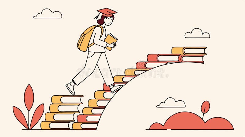 Figure Climbing Steps with Books, Symbolizing Education and Progress ...