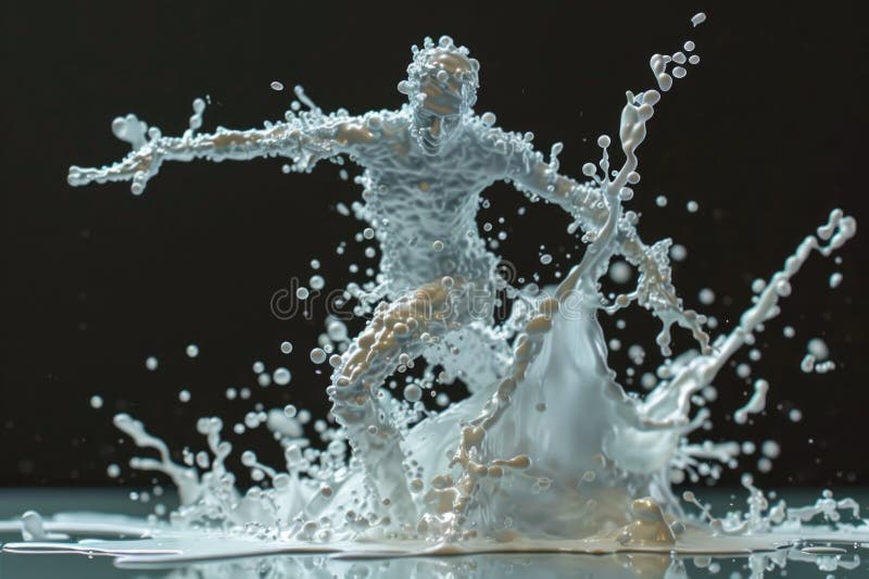 A Figure Composed Entirely of White Liquid Erupts Upward, Frozen Mid ...