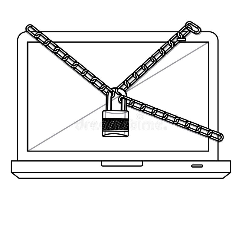 Figure Computer with Chain and Lock Icon Stock Illustration ...