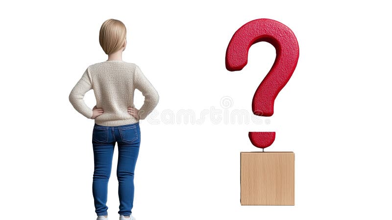 Figure Contemplating a Red Question Mark on a Transparent Background ...