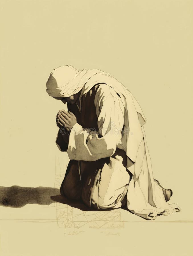 A Figure Crouching in a Corner Their Hands Clasped in Prayer. Stock ...