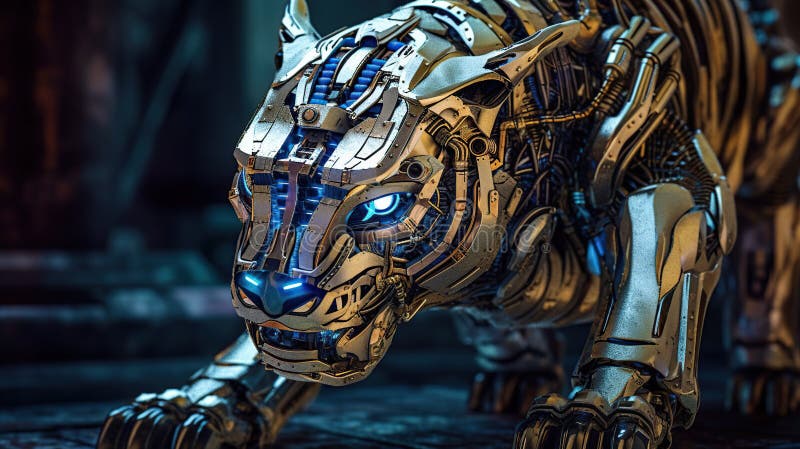 Figure of a Cyborg Robot Tiger. Generative AI Stock Illustration ...