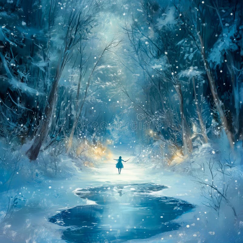 AI Generated. a Figure Dancing Along a Frozen Path in a Winter ...
