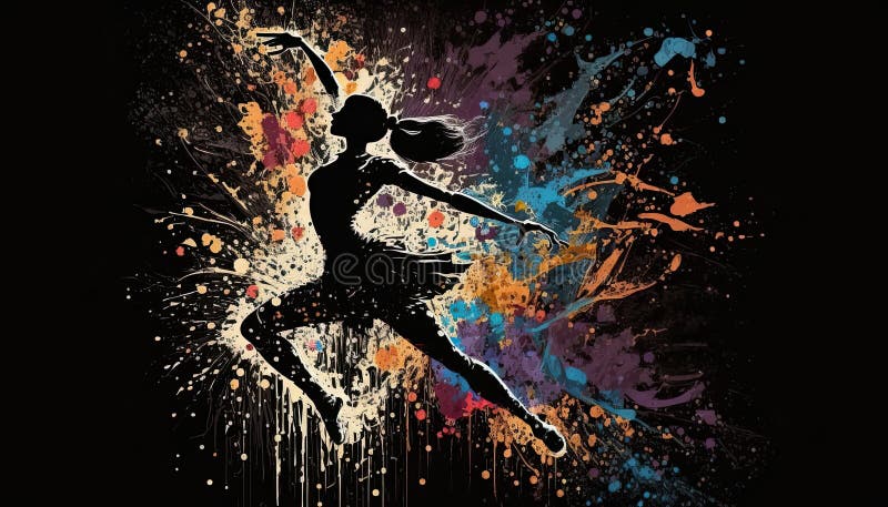 Figure of a Delicate Ballerina Dancing among a Explosion of Colours ...