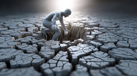 Figure Descending in Cracked Earth. Stock Image - Image of generated ...