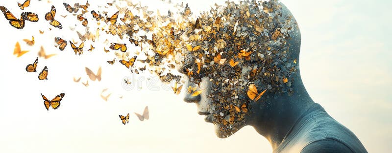 A Figure Dissolving into Butterflies, Representing Transformation and ...