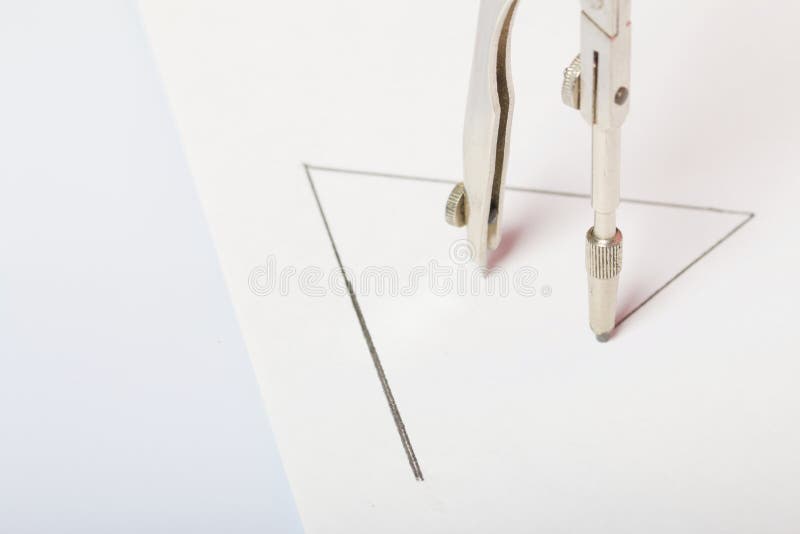A Figure Drawn by a Compass on White Paper. Triangle, Compass in Space ...