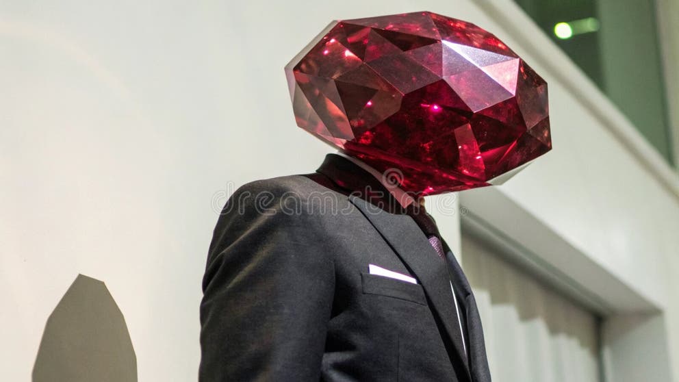Close Up of Figure in Formal Suit with Ruby Head on Plain Backdrop ...