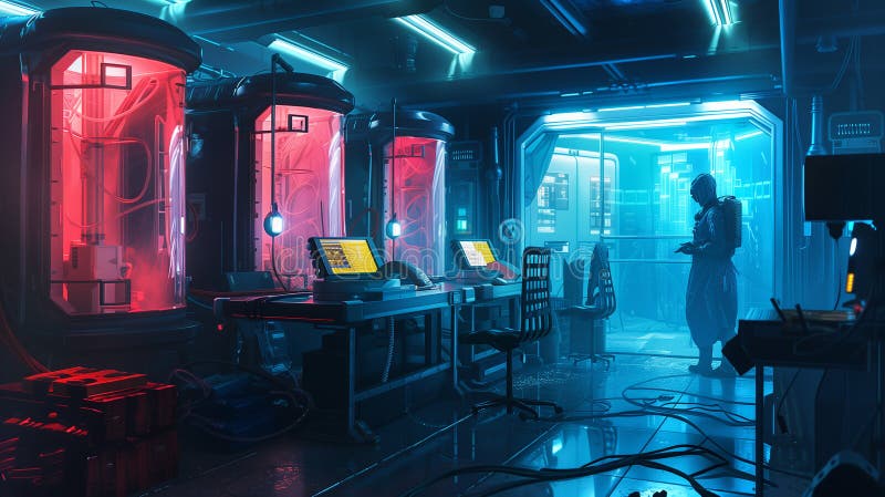 A Figure Explores Advanced Cryogenic Chambers in a Futuristic ...
