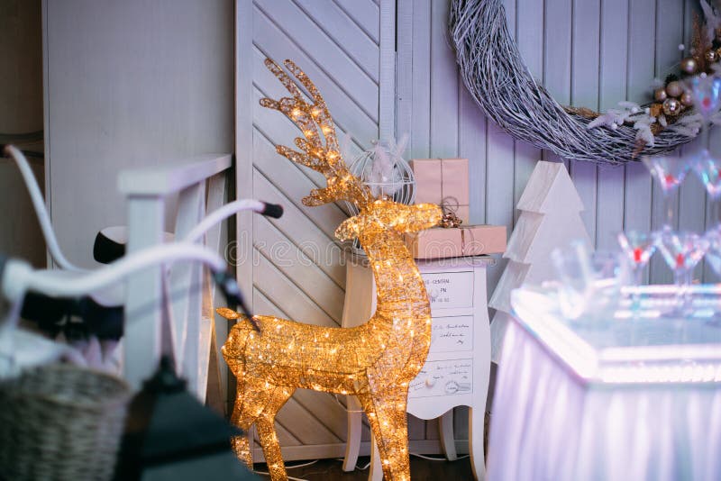 Figure Glowing LED Deer in the Interior Stock Photo - Image of animals ...