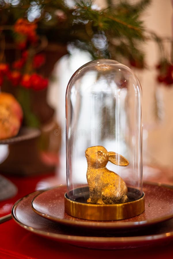 The Figure of the Golden Rabbit on the New Year`s Table Stock Photo ...