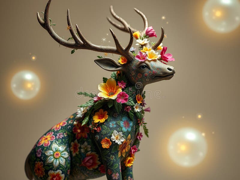 A Figure with the Head of a Stag, Adorned with an Array of Vibrant ...